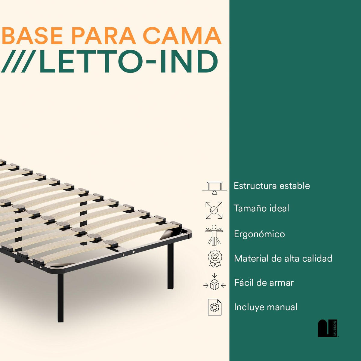 Base para Cama Letto, Moderna de Acero y Madera | Mubson