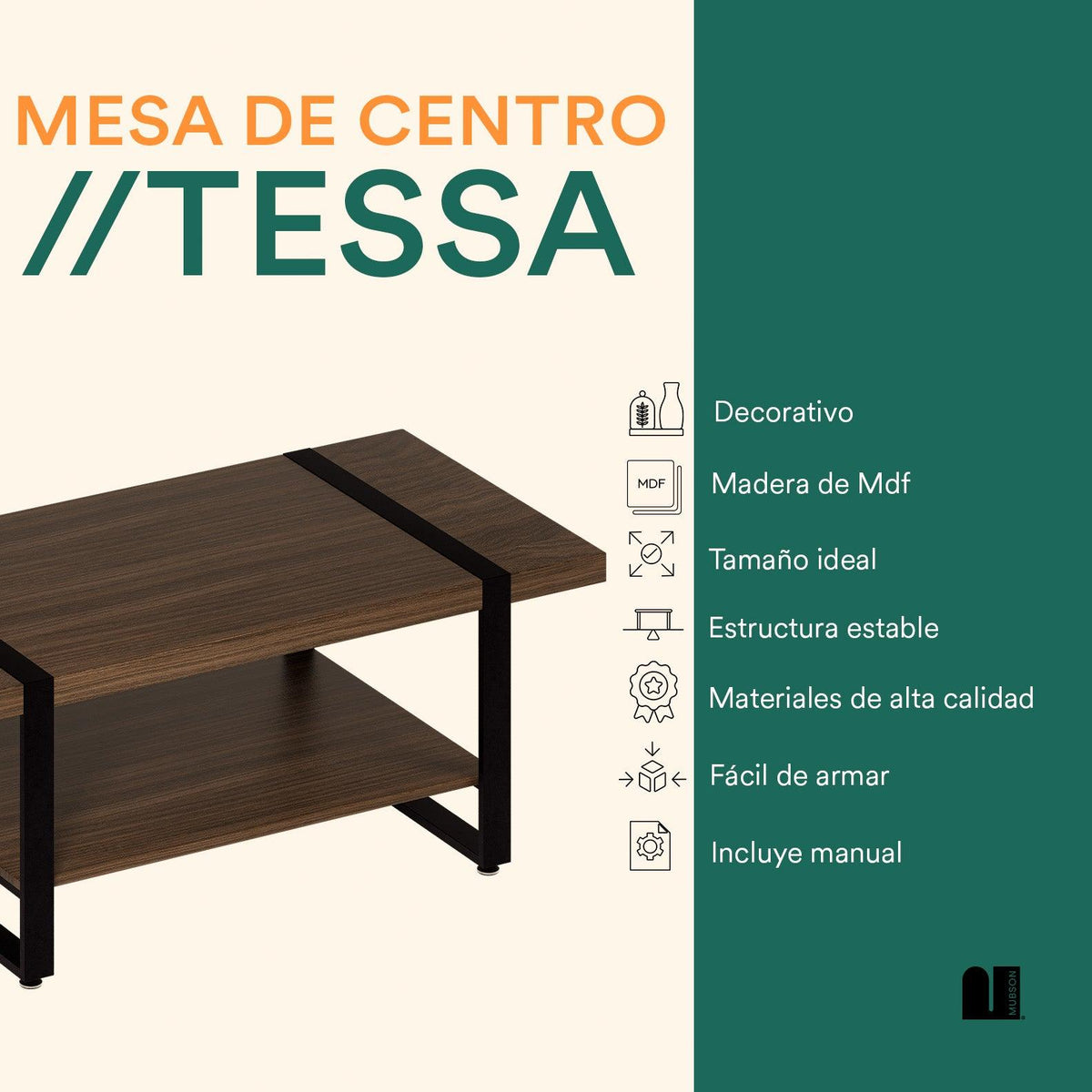 Mesa de Centro con Doble Repisa. Mesa de Centro para Sala Tessa